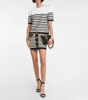 Balmain Striped High-rise Knit Miniskirt