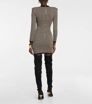 Balmain Monogram Wool-blend Knit Mini Dress - Multicoloured