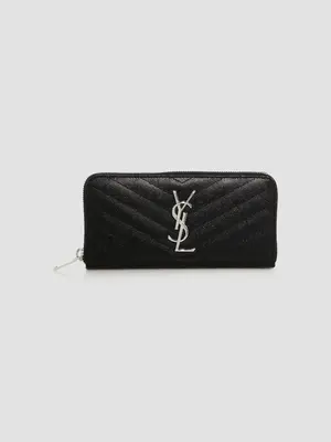 Saint Laurent Monogram Matelasse Leather Zip-around Wallet - Black