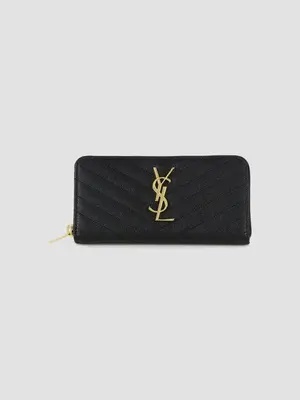 Saint Laurent Monogram Matelasse Leather Zip-around Wallet - Black
