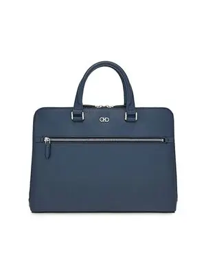 FERRAGAMO Men's Revival Grained Leather Briefcase - Mezzanotte - Mezzanotte