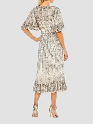 Mac Duggal Flounce Sleeve Midi-dress - Silver