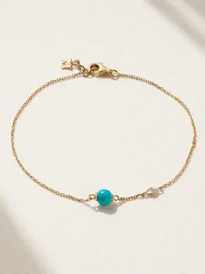 Mateo Dot 14-karat Gold, Turquoise And Diamond Bracelet - Blue