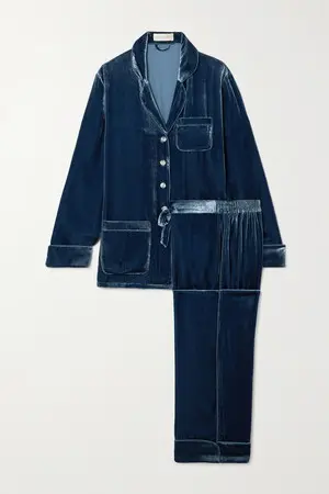 Olivia Von Halle Coco Piped Velvet Pajama Set