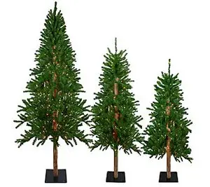 NORTHLIGHT Set Of 3 Alpine Artificial Trees C Lear Lights - One-color