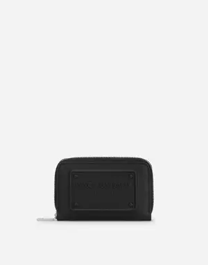 Dolce & Gabbana Small Zip-around Wallet In Calfskin With Raised Logo - Black