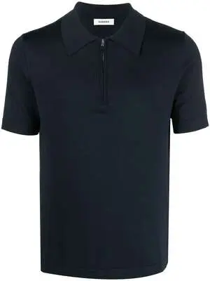 Sandro Knitted Polo Shirt With Zip Collar - Blue
