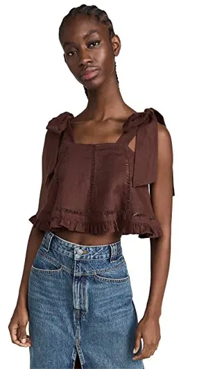 JOSLIN Adele Linen Crop Top