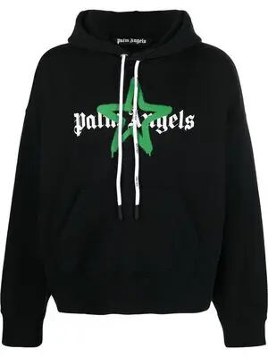 Palm Angels Star Sprayed Logo Hoodie - Black