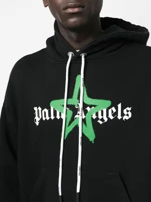 Palm Angels Star Sprayed Logo Hoodie - Black