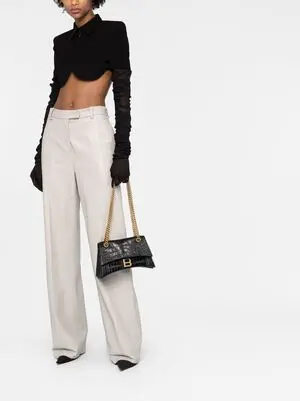 Balenciaga Small Crush Crocodile-embossed Shoulder Bag - Black