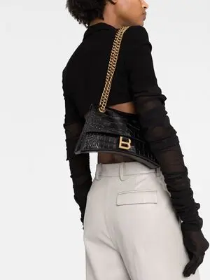 Balenciaga Small Crush Crocodile-embossed Shoulder Bag - Black