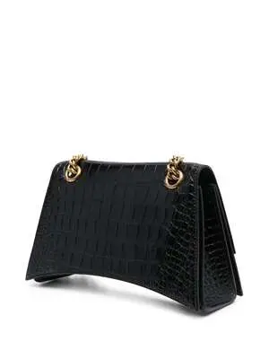 Balenciaga Small Crush Crocodile-embossed Shoulder Bag - Black
