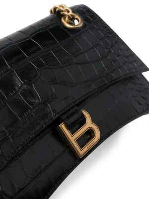 Balenciaga Small Crush Crocodile-embossed Shoulder Bag - Black