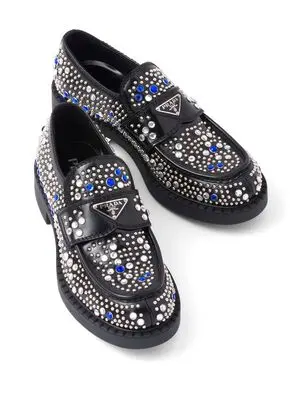 Prada Rhinestone-Embellished Brushed Leather Loafers Prada Rhinestone Embellished Leather Loafer Size 10.5 US 9.5  main image 2
