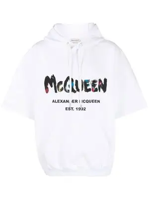 Alexander McQueen Logo-print Short-sleeved Hoodie - White