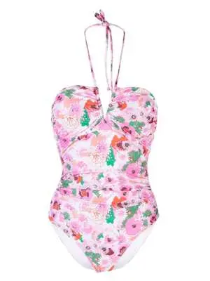 GANNI Floral-print One-piece Swimsuit - Pink