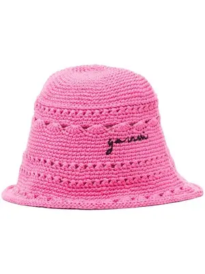 GANNI Embroidered Logo Beanie - Pink