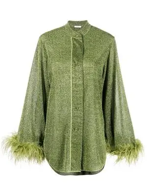 Oseree Feather-trim Metallic Shirt - Green