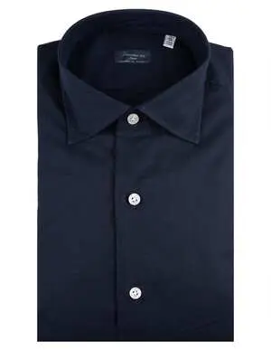 FINAMORE 1925 Navy Blue Classic Napoli Shirt With Luigi French Collar Blu Navy