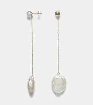Mateo 14kt Yellow Gold Drop Earrings With Baroque Pearl - White