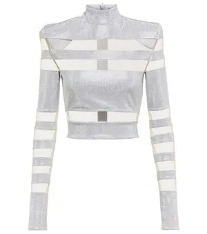 Balmain Mesh-paneled Embellished Top