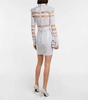 Balmain Mesh-paneled Embellished Top