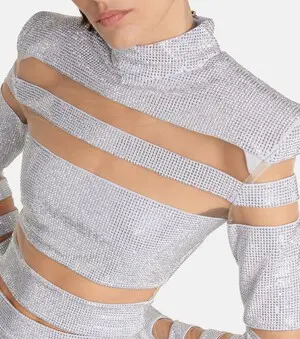 Balmain Mesh-paneled Embellished Top