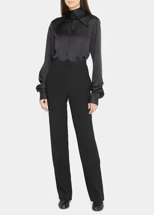 THE ROW Ace Elongated-Sleeve Collared Silk Shirt - Black