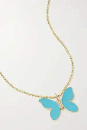 SYDNEY EVAN Butterfly 14-karat Enamel And Diamond Necklace - Blue