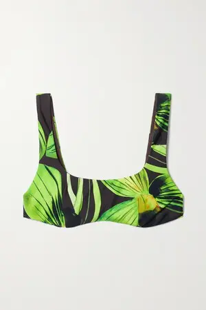 LOUISA BALLOU Printed Stretch Bikini Top - Green
