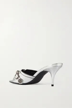 Balenciaga Cagole Metallic Leather Mules - Silver