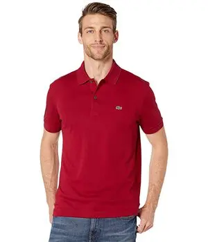 Lacoste Ultra Soft Cotton Pima Jersey Polo Shirt Men's Clothing White Burgundy