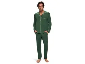 Eberjey The William Modal Long Pj Set Men's Pajama Sets Faded Denim/ivory Green