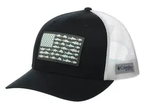 Columbia Pfg Mesh Snapback Ball Cap With Fish Flag Applique - Black