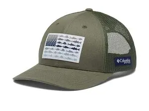 Columbia Columbia PFG Mesh Snapback Ball Cap With Fish Flag Applique Olive