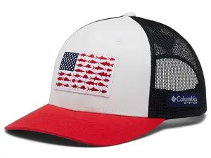Columbia Columbia PFG Mesh Snapback Ball Cap With Fish Flag Applique Red