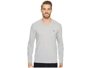 Lacoste Long Sleeve Pima Jersey V-neck T-shirt Men's T Shirt Navy Blue Gray