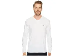 Lacoste Long Sleeve Pima Jersey V-neck T-shirt Men's T Shirt Navy Blue White