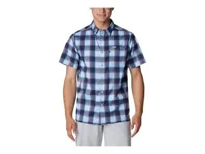 Columbia Super Slack Tidetm Camp Shirt Men's Short Sleeve Button Up Crushed Blue Ikat Palms Navy