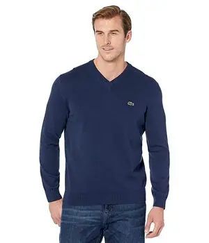 Lacoste Lacoste Long Sleeve V-Neck Sweater Blue