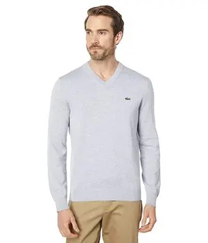 Lacoste Lacoste Long Sleeve V-Neck Sweater Gray