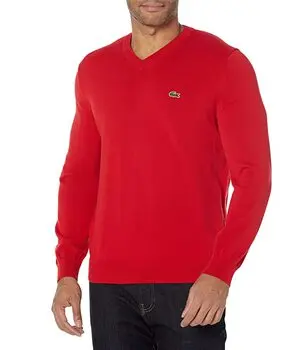 Lacoste Lacoste Long Sleeve V-Neck Sweater Red