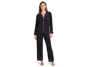 Eberjey Gisele Tenceltm Modal Long Pj Set Women's Pajama Sets Stone Blue/ivory Black