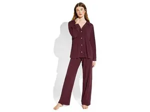 Eberjey Gisele Tenceltm Modal Long Pj Set Women's Pajama Sets Seagrass/white Burgundy