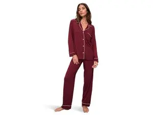 Eberjey Gisele Tenceltm Modal Long Pj Set Women's Pajama Sets Seagrass/white Cabernet,ivory