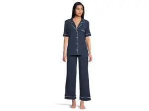 Eberjey Gisele Tencela C/ Modal Short Sleeve Pant Pj Set Women's Pajama Sets Pure Ivory/navy Blue