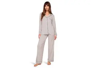 Eberjey Gisele Printed Tencela C/ Modal Long Pj Set Women's Pajama Sets Large Swans Ice Blue/ivory Gray
