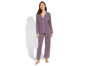 Eberjey Gisele Printed Tenceltm Modal Long Pj Set Women's Pajama Sets Nordic Stripes Vista/blue Ivory Purple