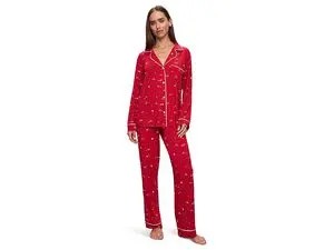 Eberjey Gisele Printed Tenceltm Modal Long Pj Set Women's Pajama Sets Nordic Stripes Vista/blue Ivory Red